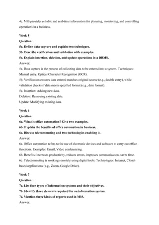 Management Information System Questions and Answers | DOC