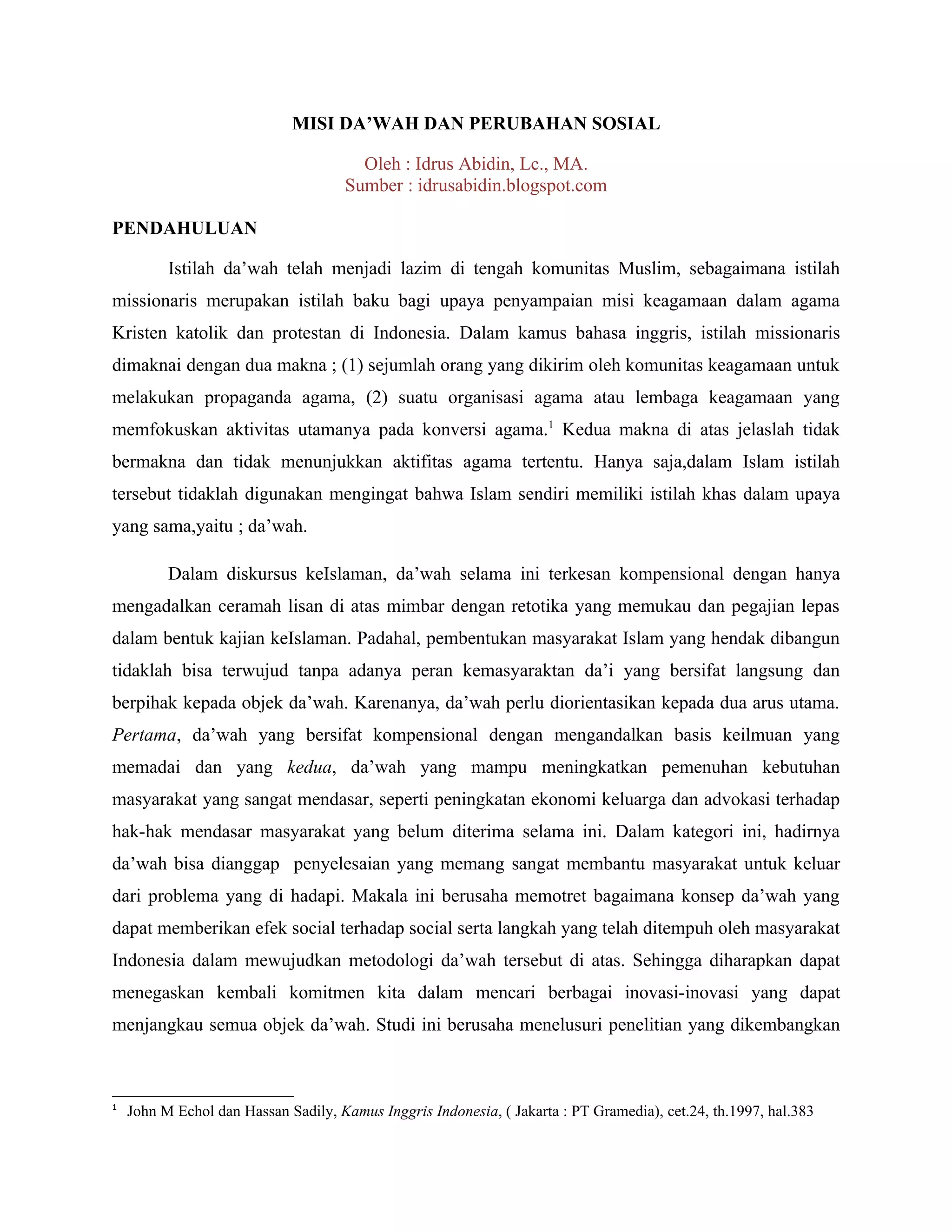 Misi Da'wah dan Perubahan Sosial | DOC