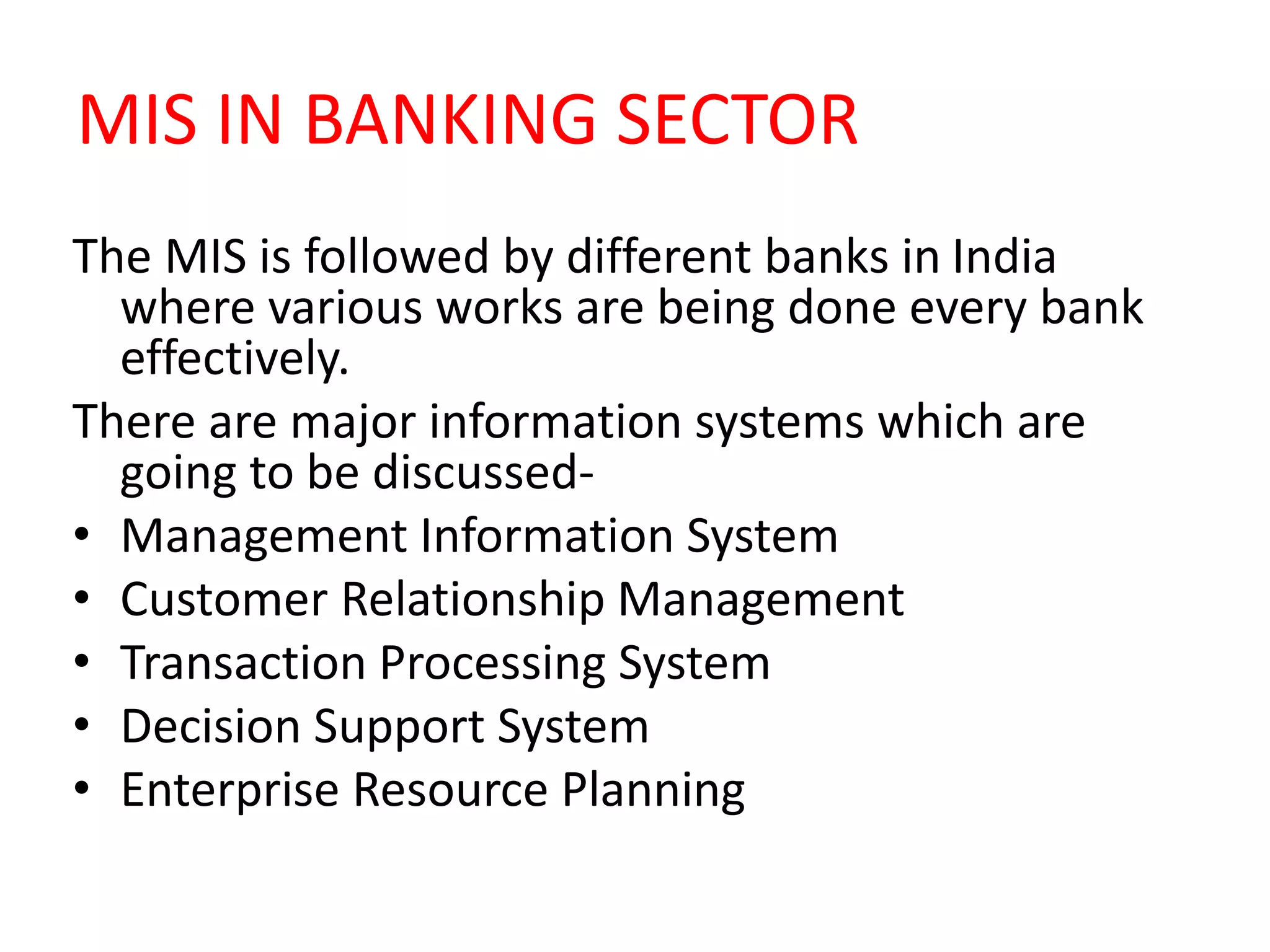 Mis in banking sector | PPTX