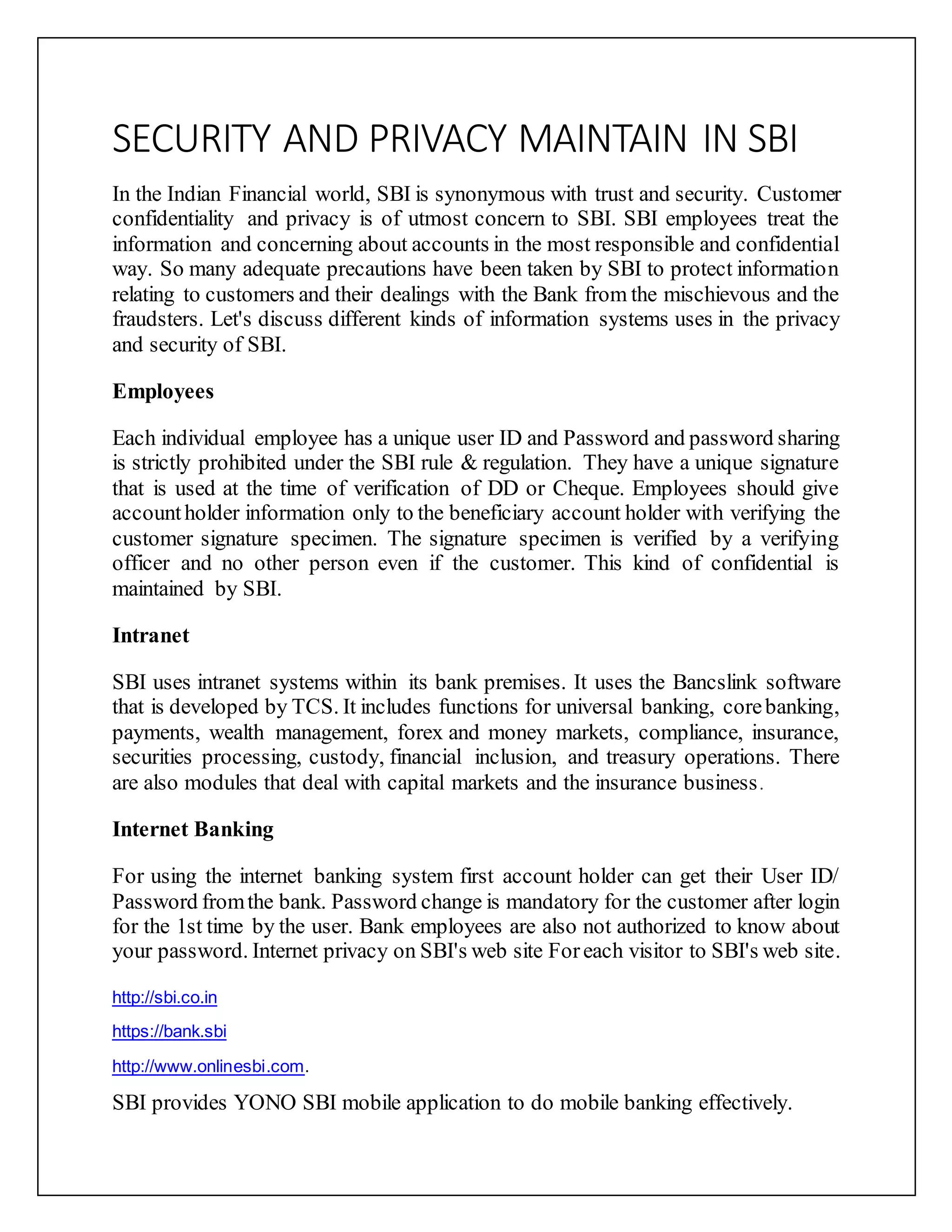 MANAGEMENT INFORMATION SYSTEM IN SBI | DOCX