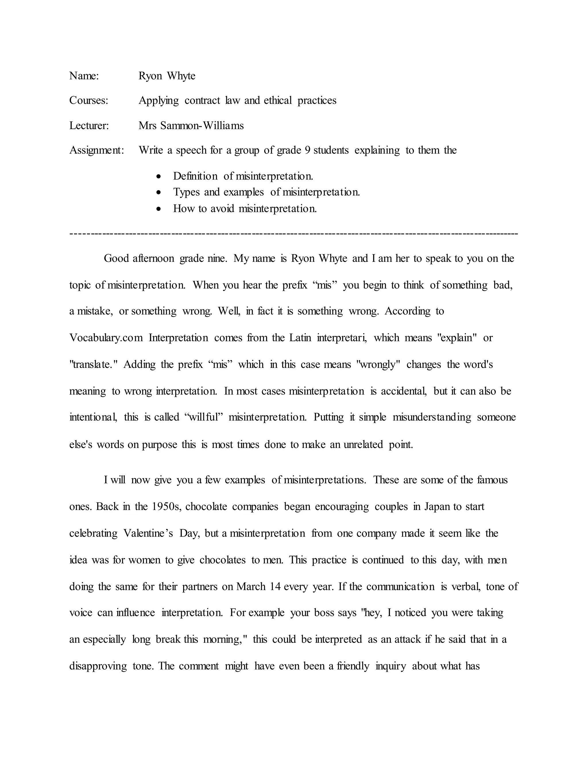 Misinterpretation | DOCX