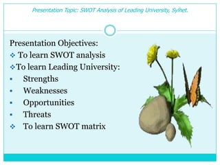 SWOT Analysis of Leading University, Sylhet. | PPTX