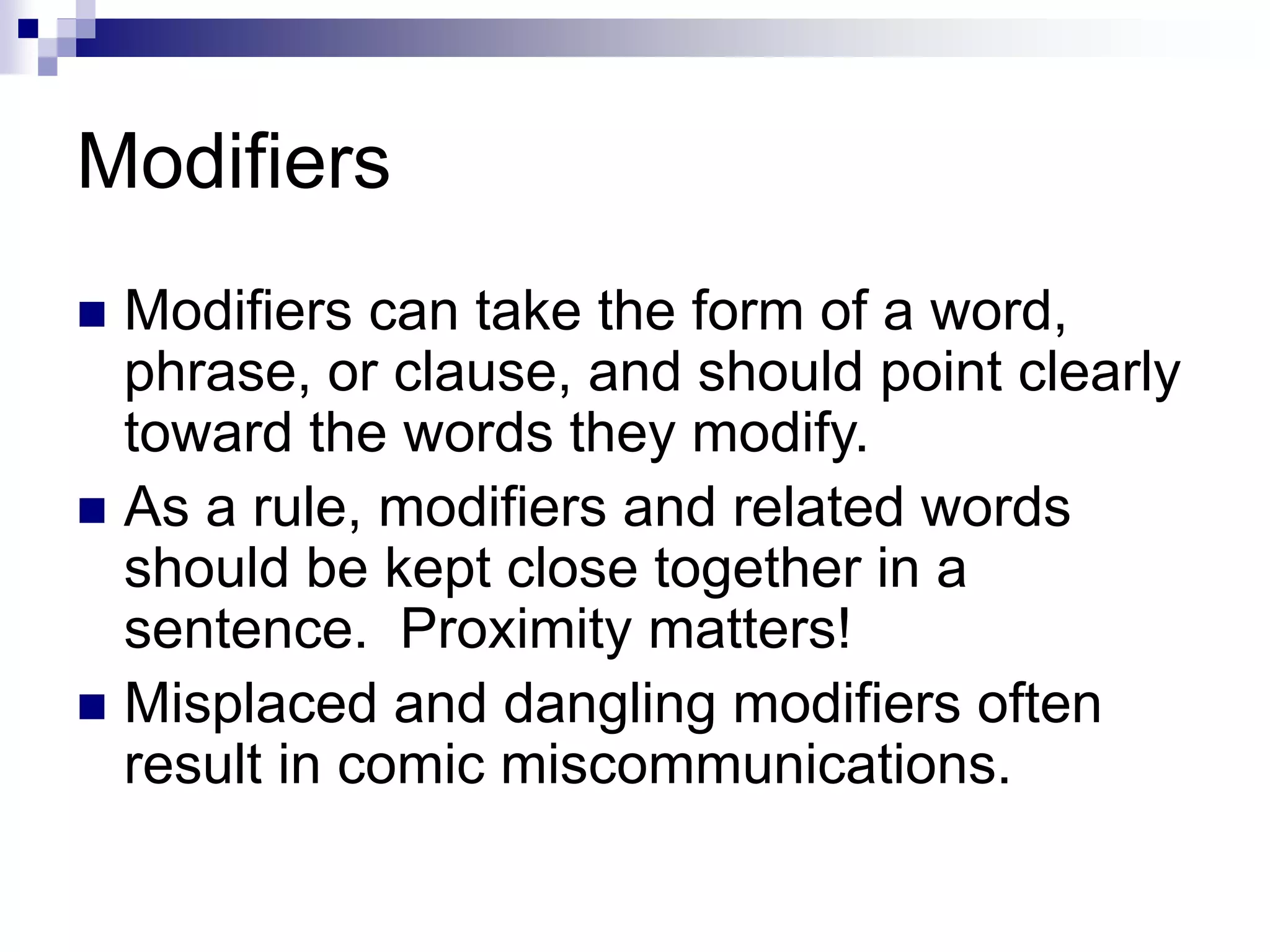 Misplaced and Dangling Modifiers | PPT