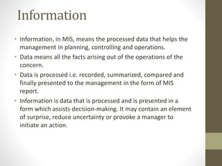 basic concept ,Introduction,Objective and Role of Mis | PPTX