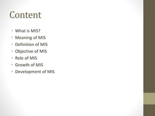 basic concept ,Introduction,Objective and Role of Mis | PPTX