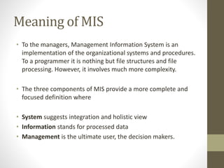 basic concept ,Introduction,Objective and Role of Mis | PPTX