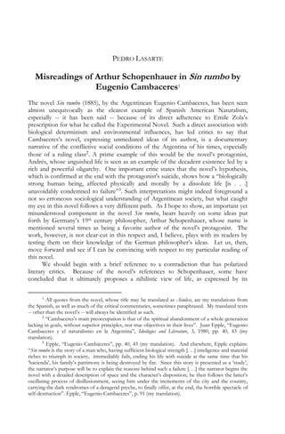 Misreadings of Arthur Schopenhauer in Sin rumbo by Eugenio Cambaceres ...