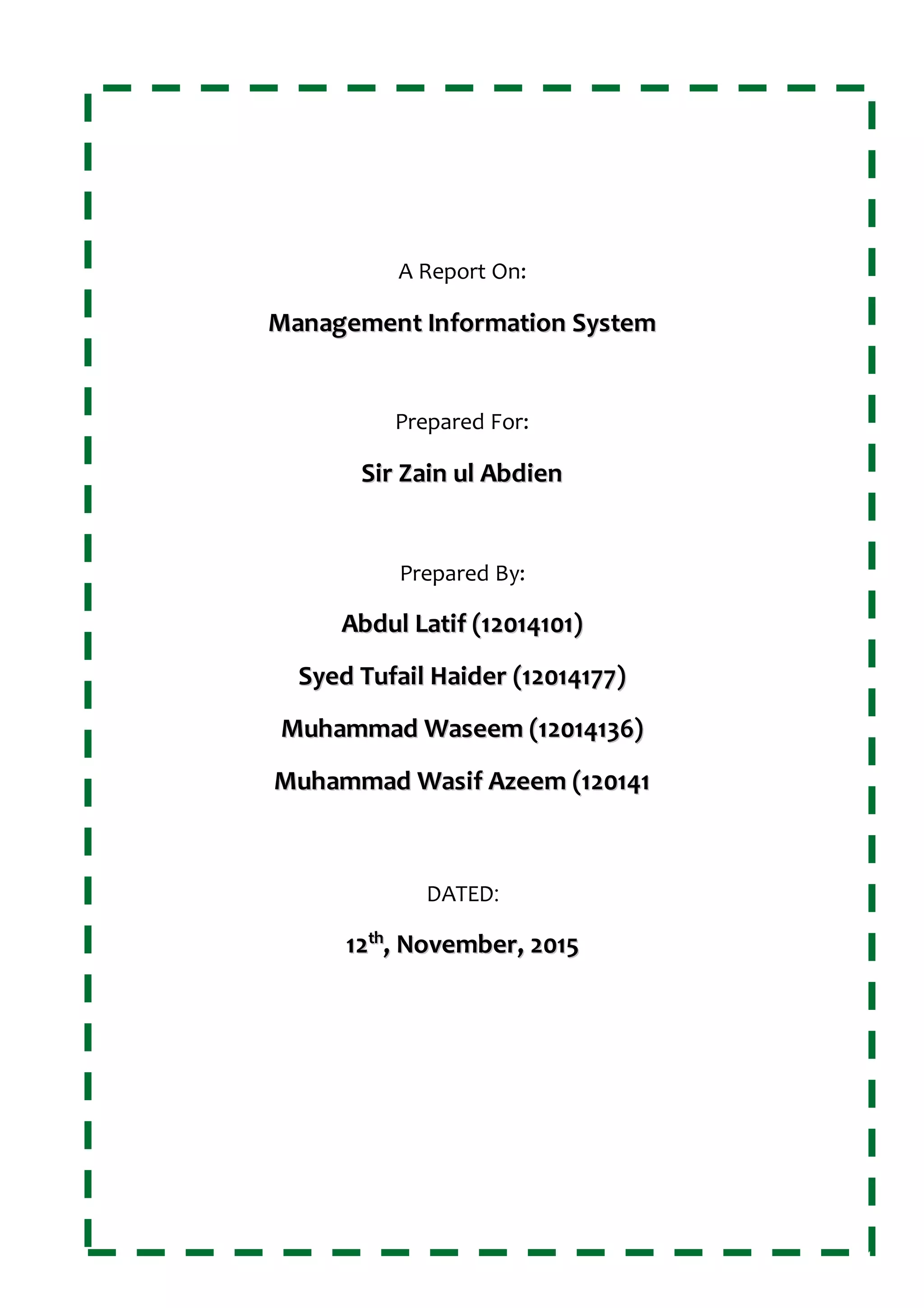 Managment Information System | DOCX | Business | Business and Finance