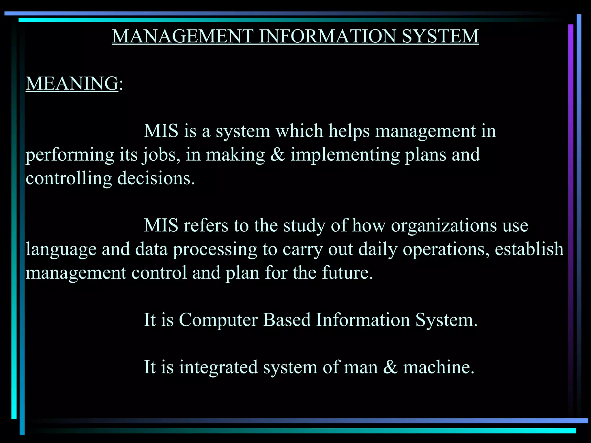 MIS Role in Production | PPT