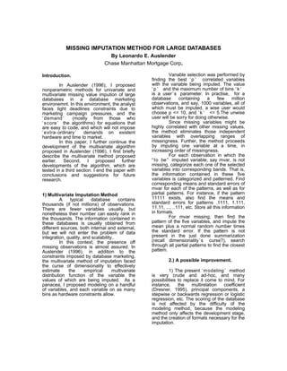 Missing Value imputation, Poor man's | PDF