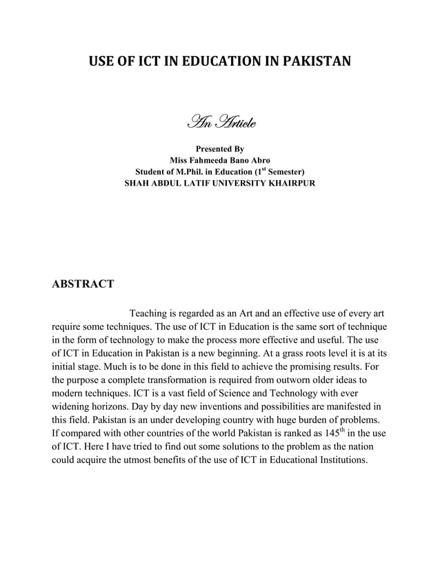 Use of ICT in Education in Pakistan | PDF