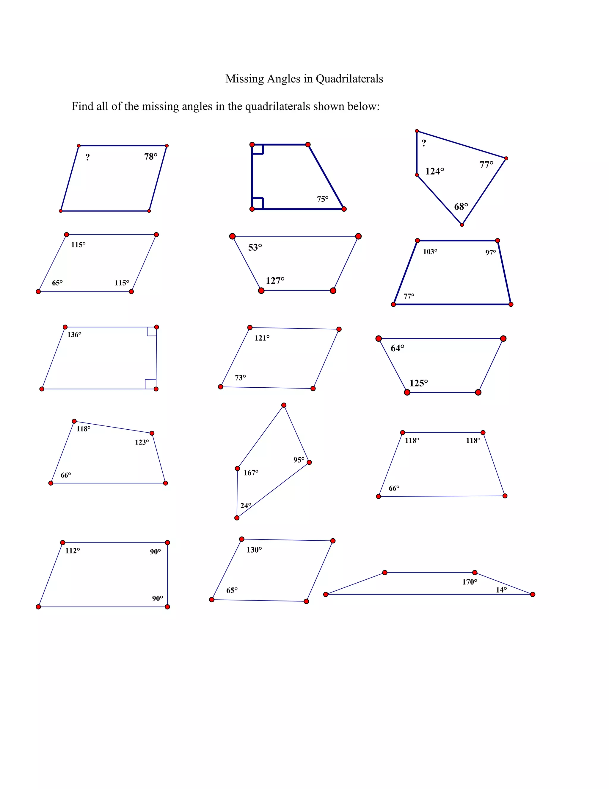 Missing angles in quadrilaterals ws | DOCX