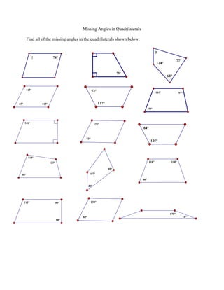 Missing angles in quadrilaterals ws | DOCX