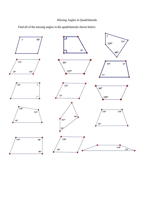 Missing angles in quadrilaterals ws | DOCX