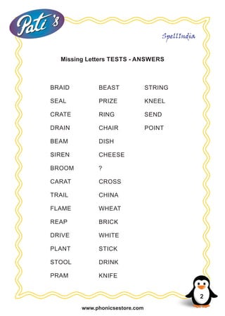 Pati's Missing Letters - Tests - Answers | PDF