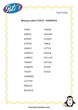 Pati's Missing Letters - Tests - Answers | PDF