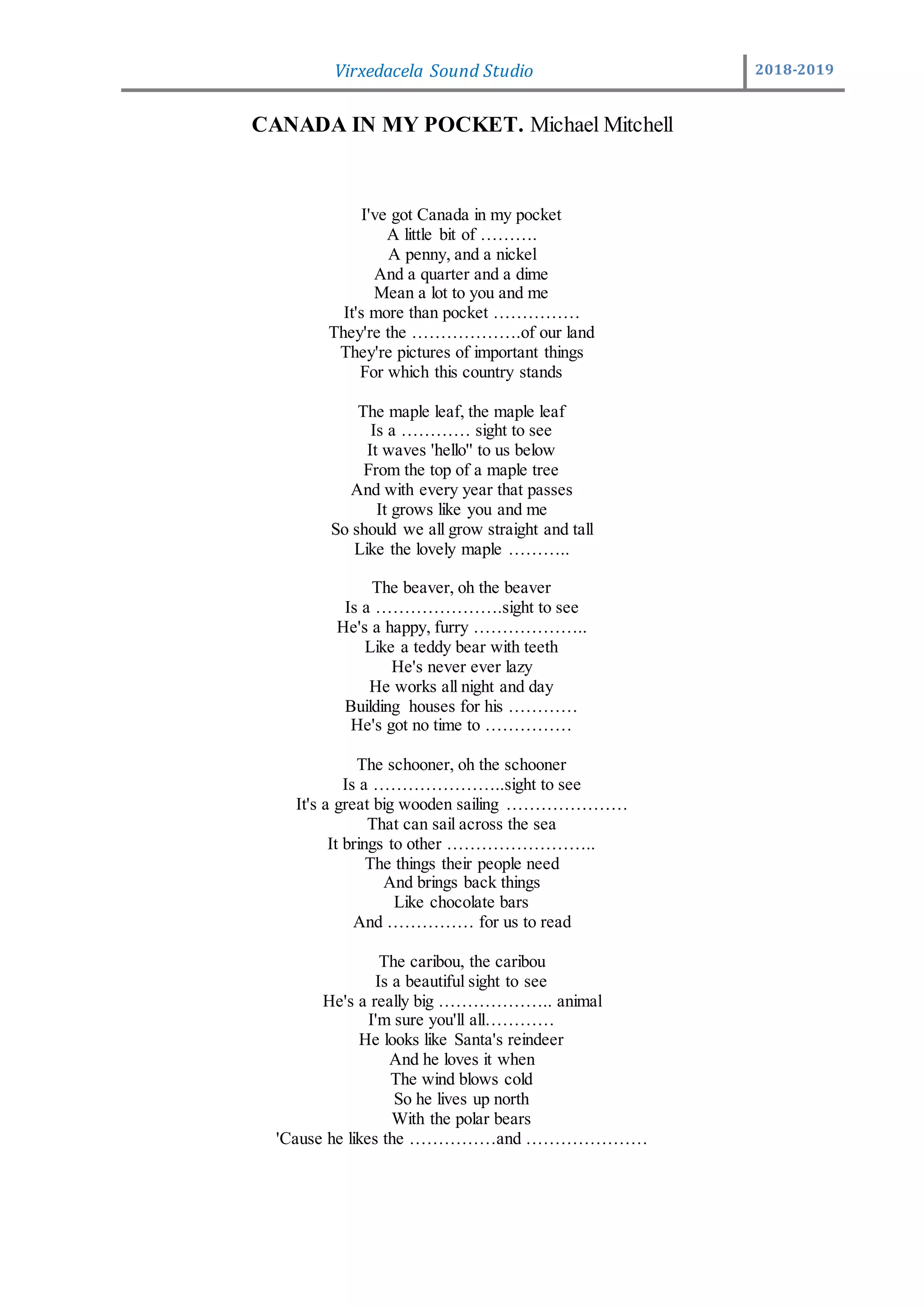 Missing words canada in my pocket | DOCX | Polar Travel | Travel Locations