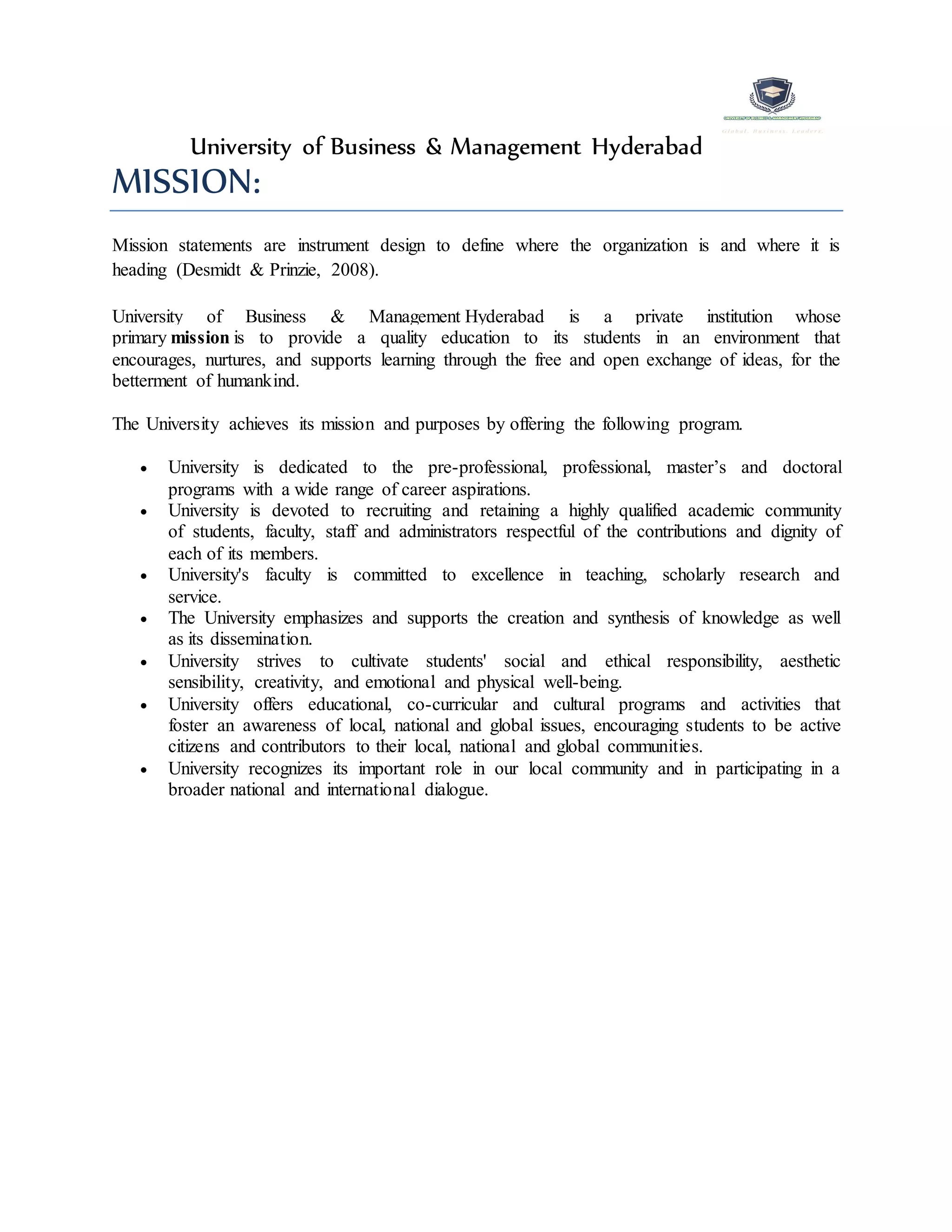 Mission statement with all 9 components | DOCX