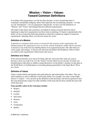 Mission vision-values Definitions | PDF