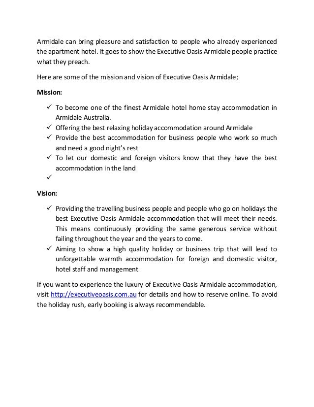Mission and vision of armidale hotel accommodation