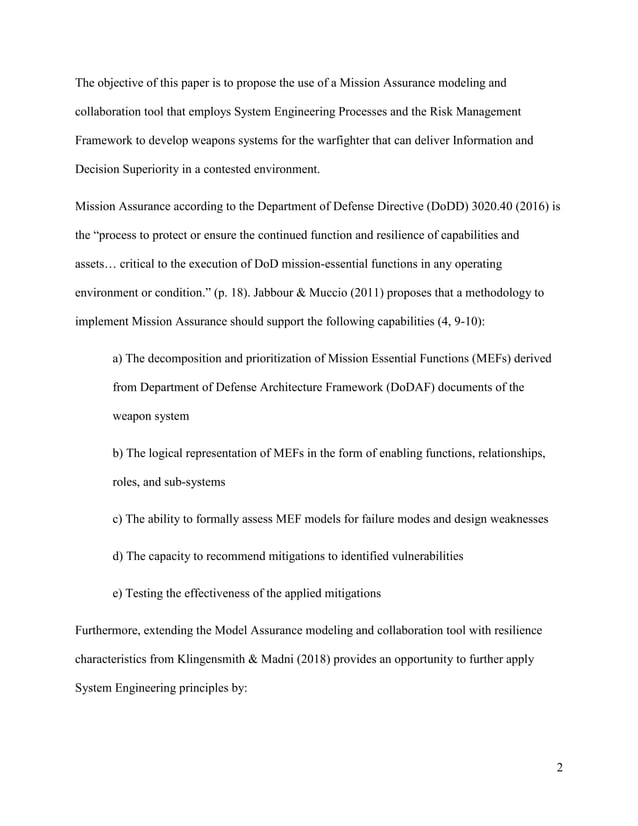 Mission Assurance Framework for Cyber Resiliency | PDF