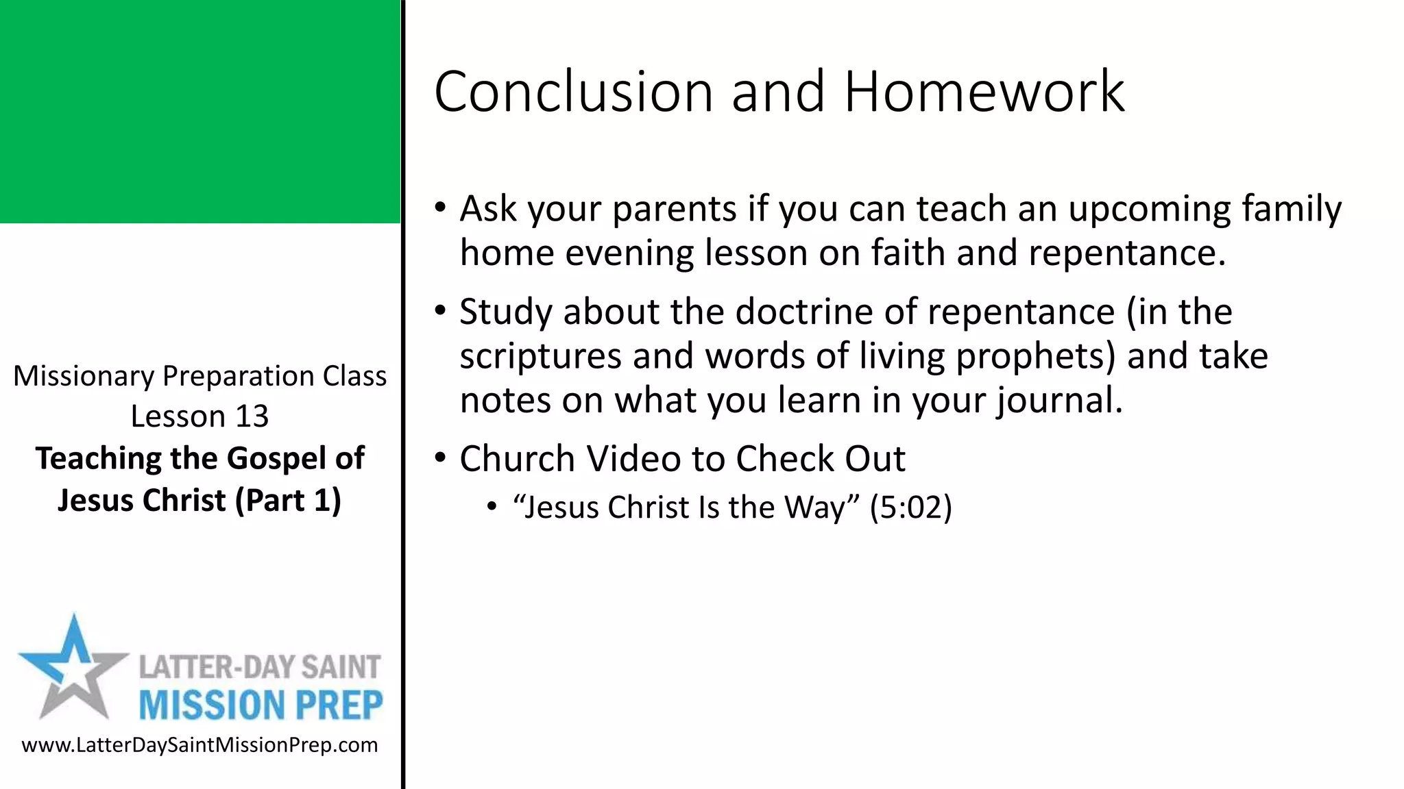 Mission Prep Class: Lesson 13: Teaching the Gospel of Jesus Christ ...