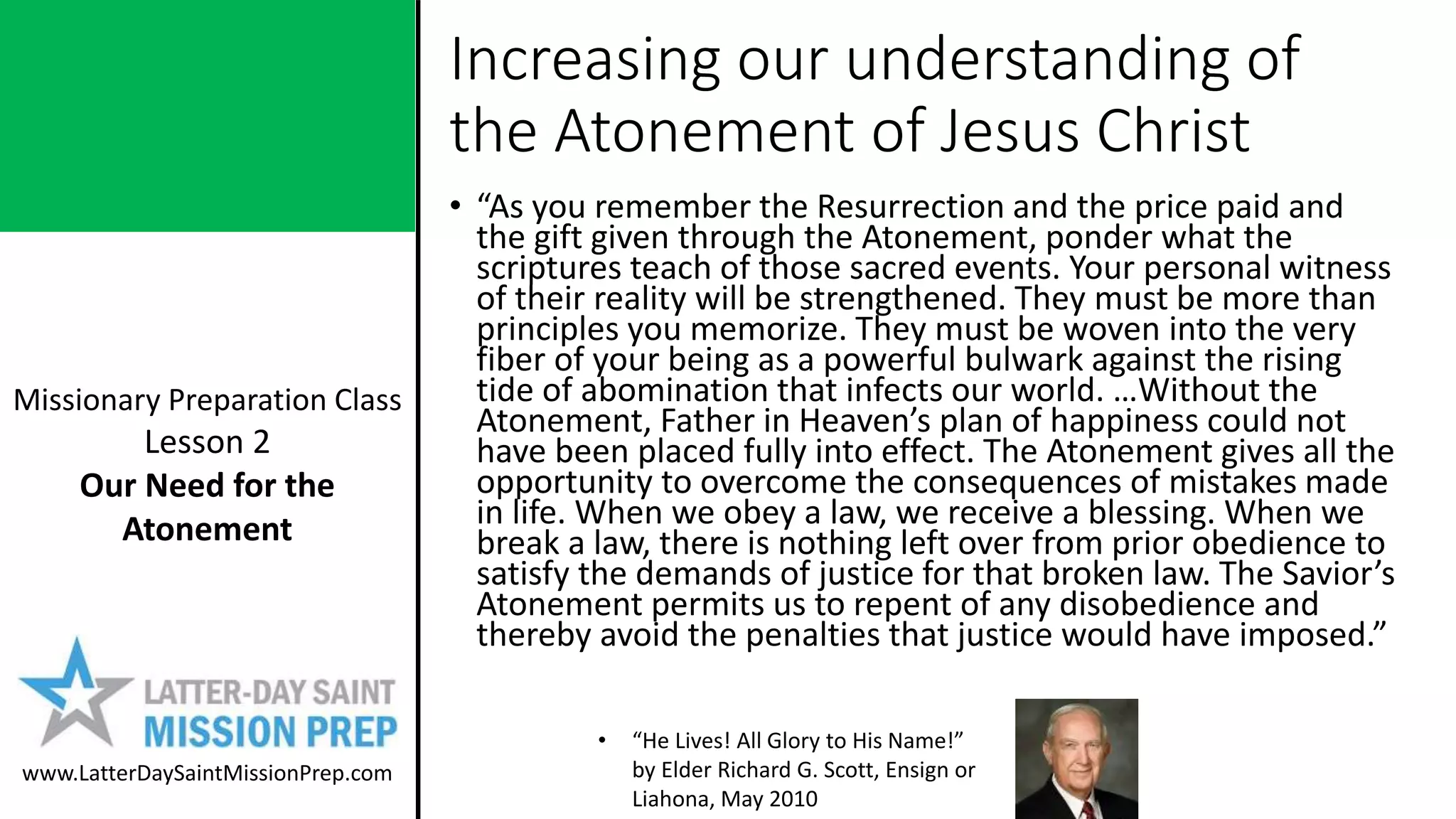 Mission Prep Class: Lesson 2: Our Need for the Atonement of Jesus ...