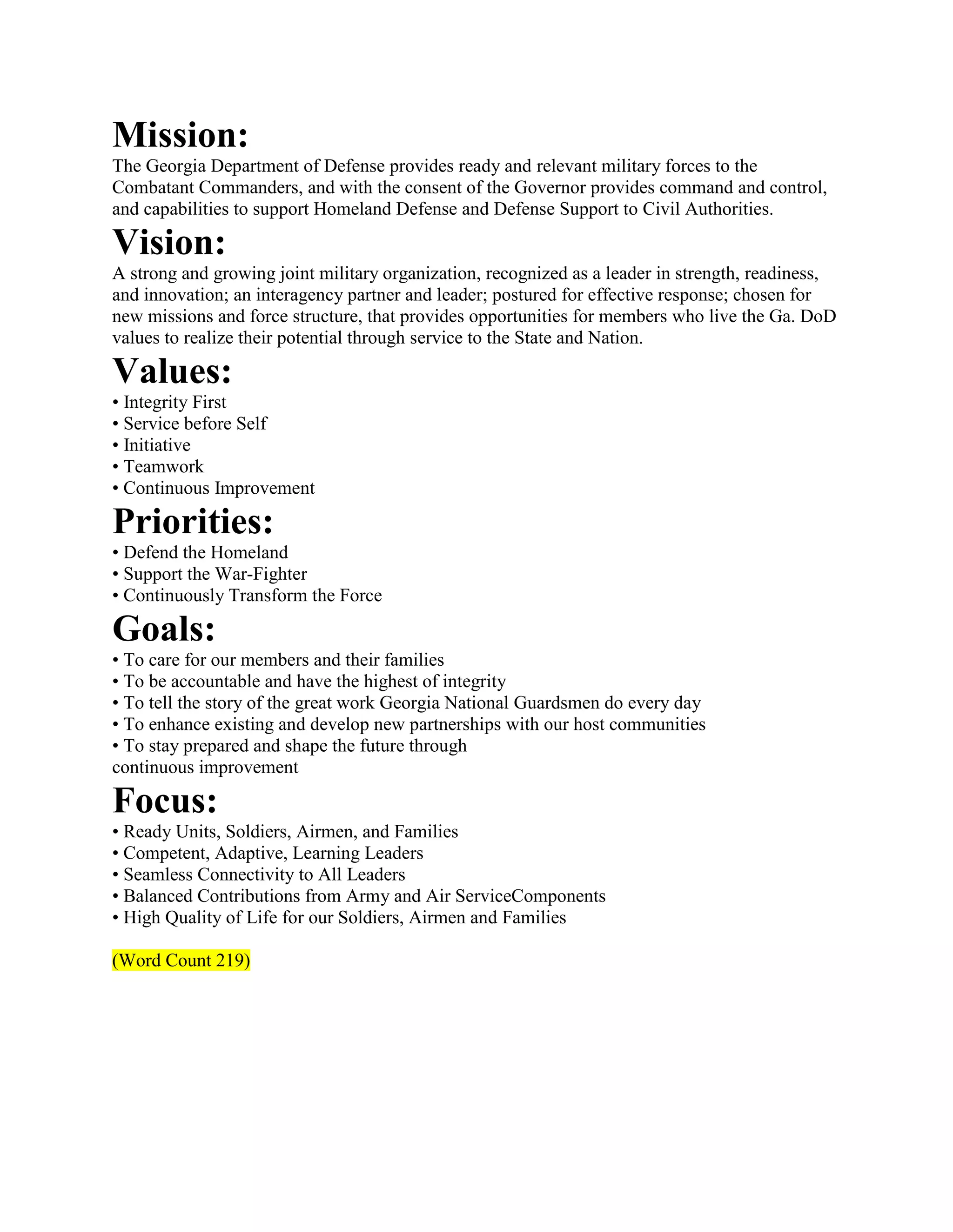 Mission statement | DOCX