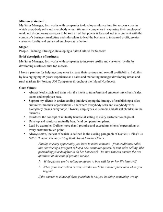 Mission Statement | PDF | Sales | Business