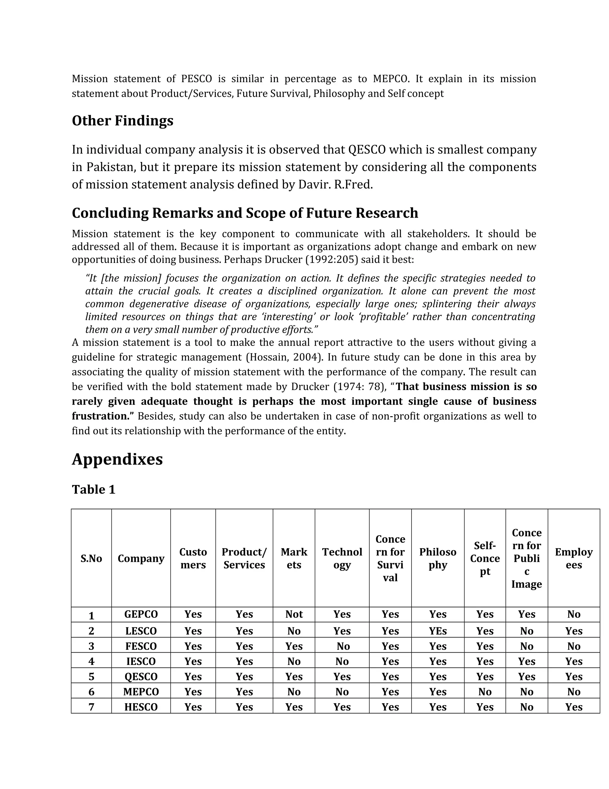 Mission statement analysis | DOC