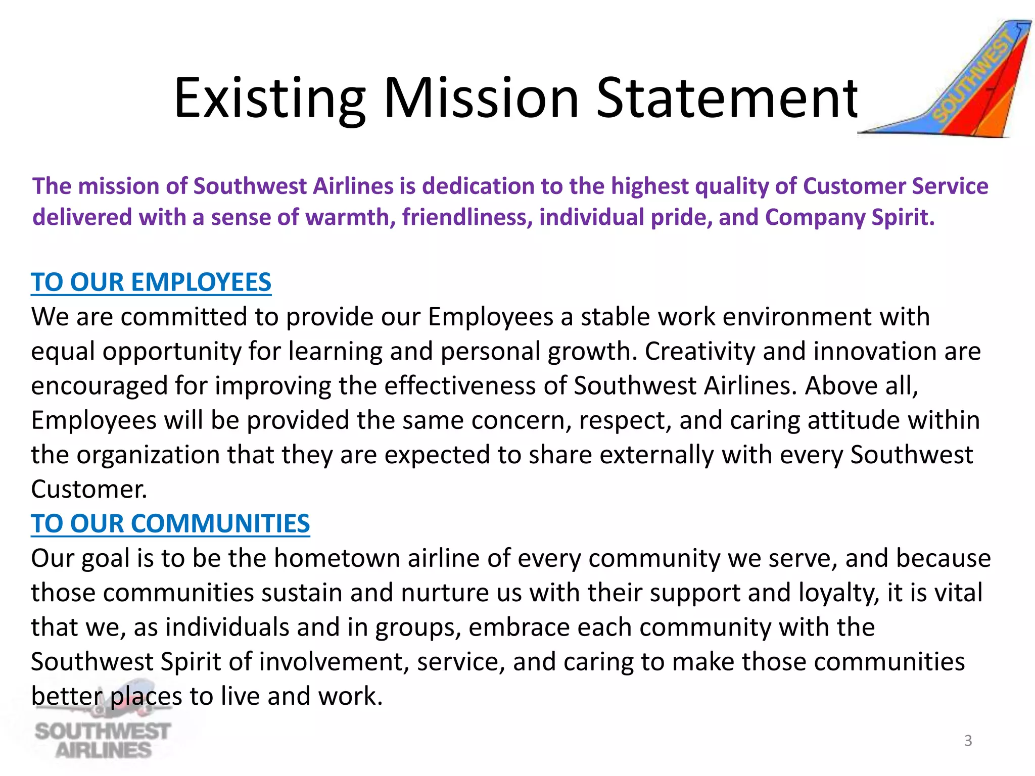 Mission statement analysis southwest airlines | PPTX