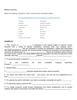 Mission statement and exercises | DOCX