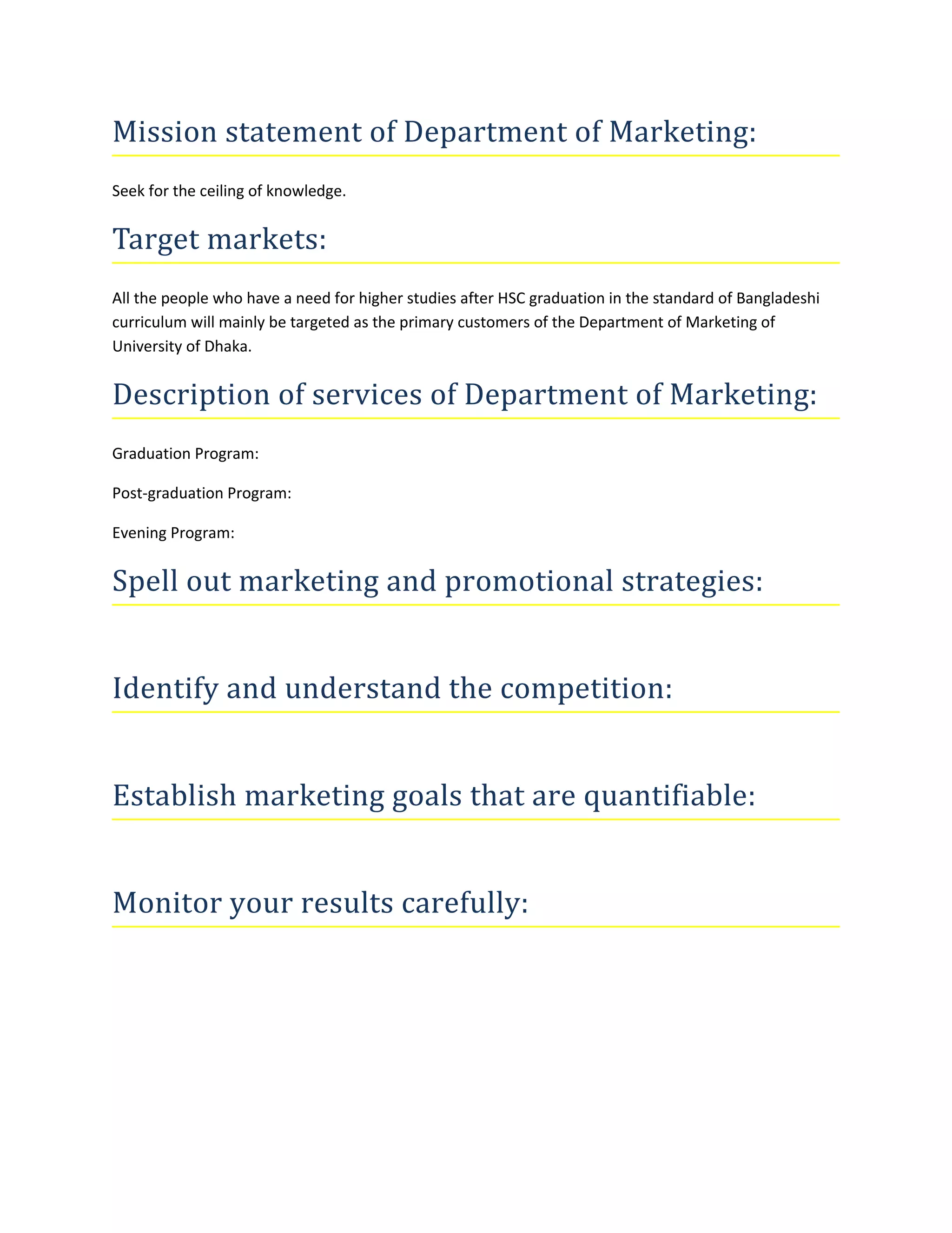 Mission statement of department of marketing | DOC