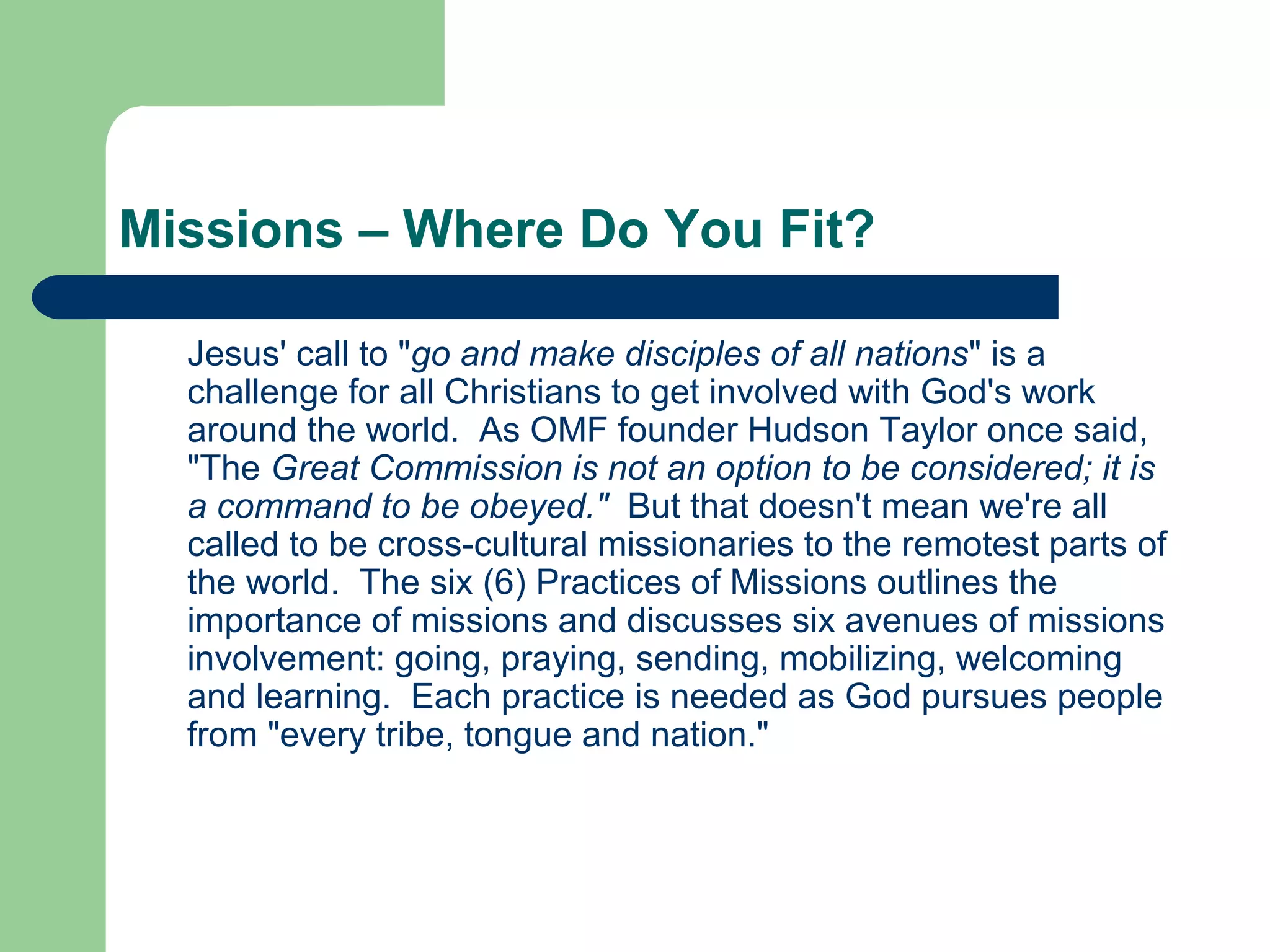 Missions Where Do You Fit | PPT
