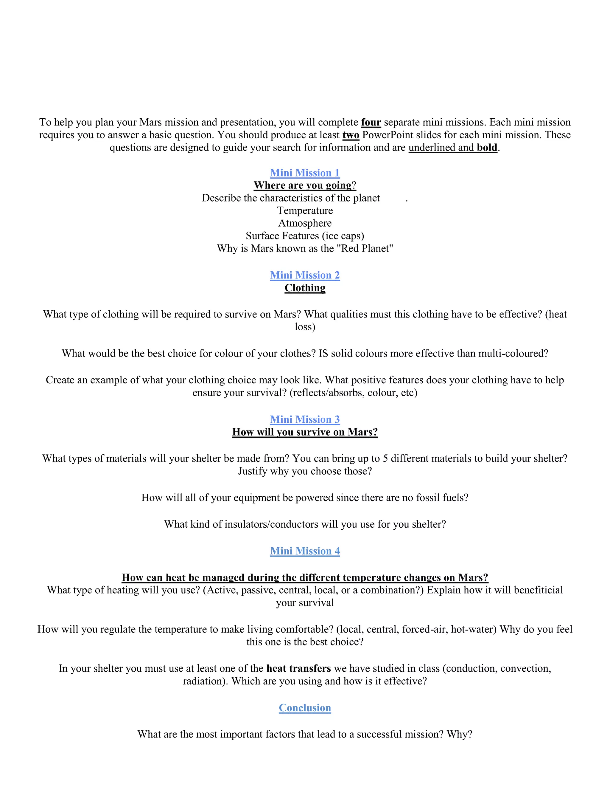 Mission to mars project | DOCX