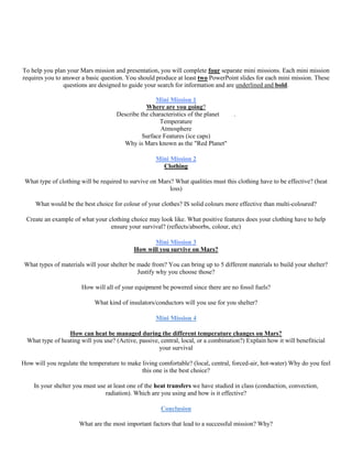 Mission to mars project | DOCX | Space and Astronomy | Science