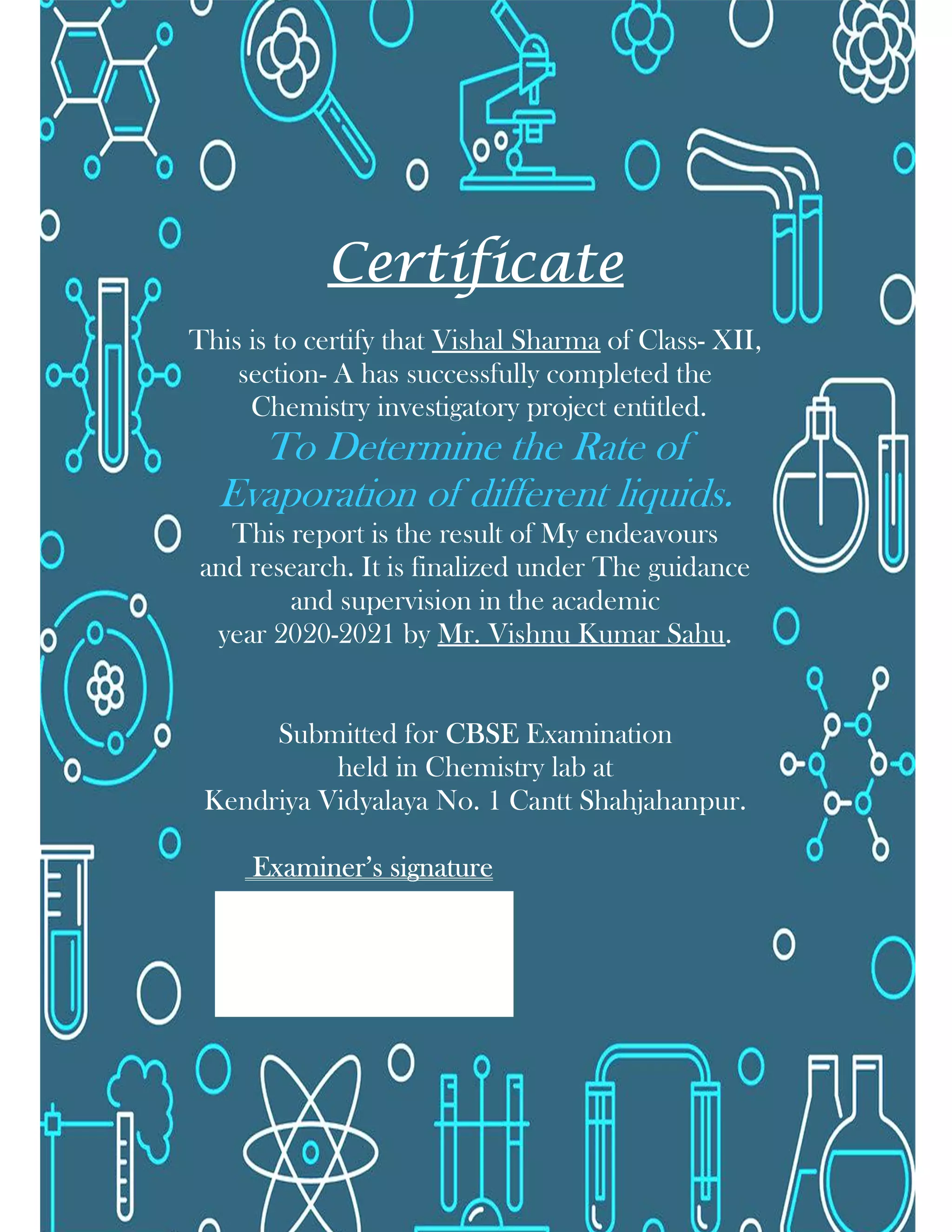 chemistry investigatory project on to determine the rate evaporation of ...