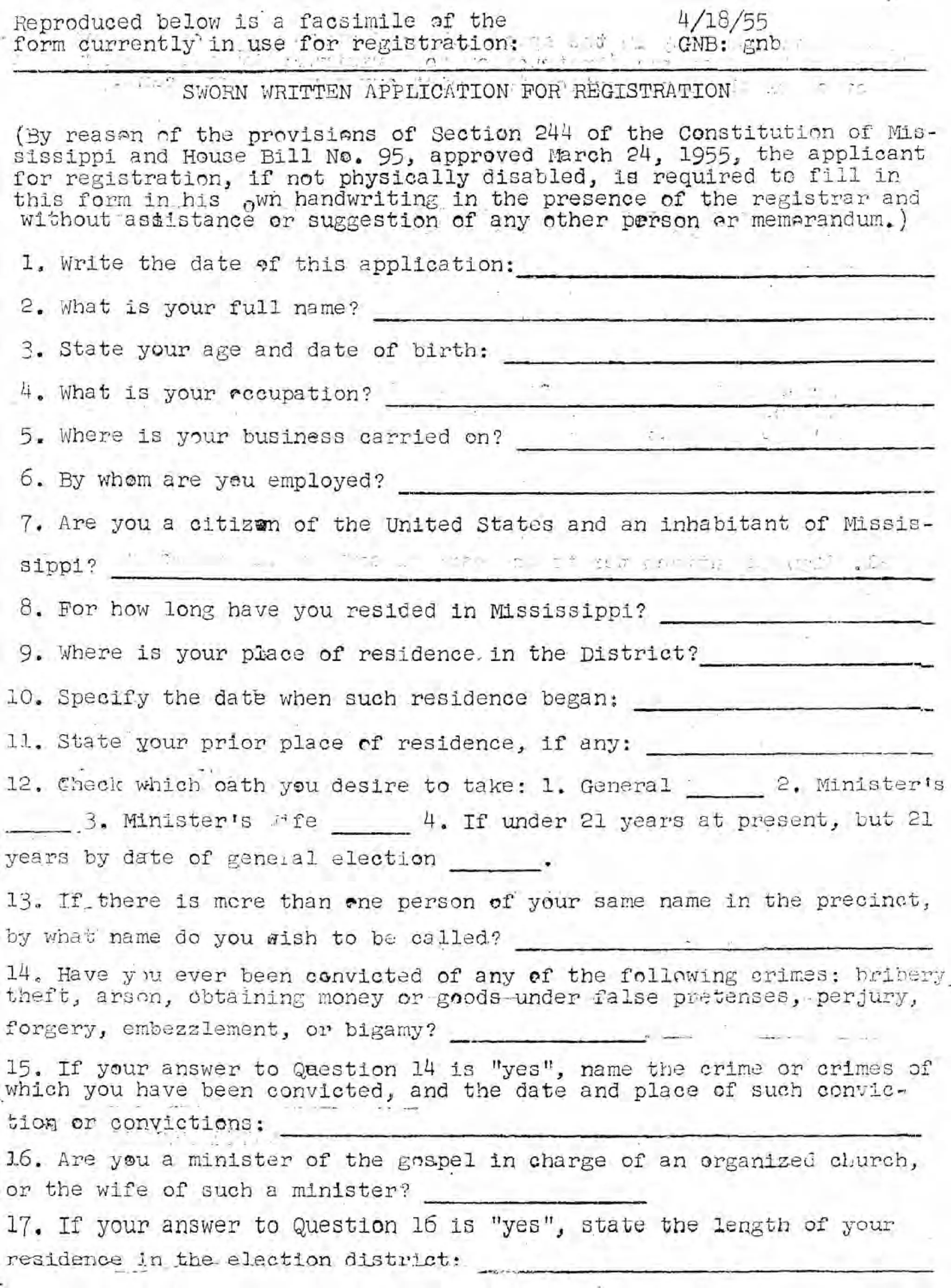 Mississippi Literacy Test (1955) | PDF
