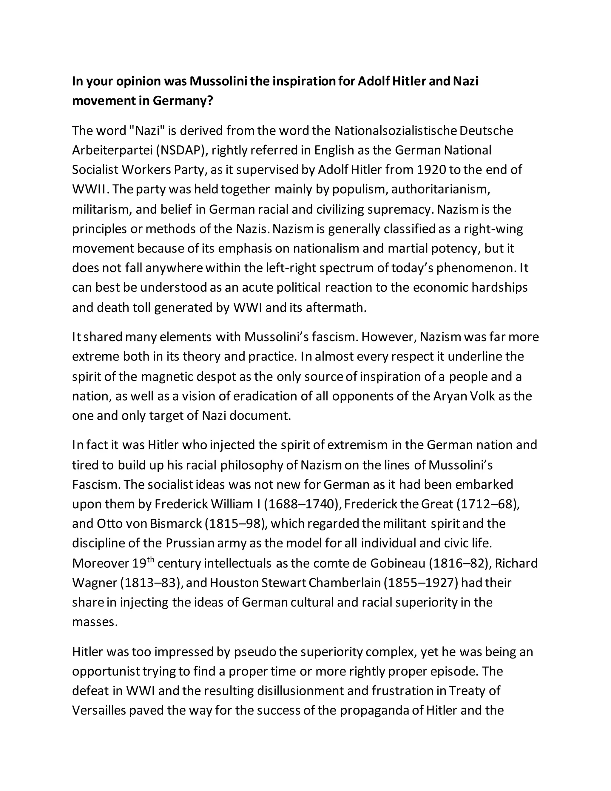 Missolini inspiration for hitler | DOCX