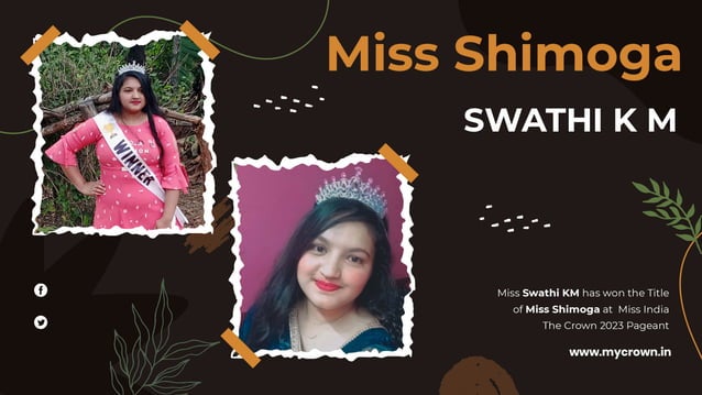 Miss Swathi KM wins Miss Shimoga - The Crown 2023 | PPT