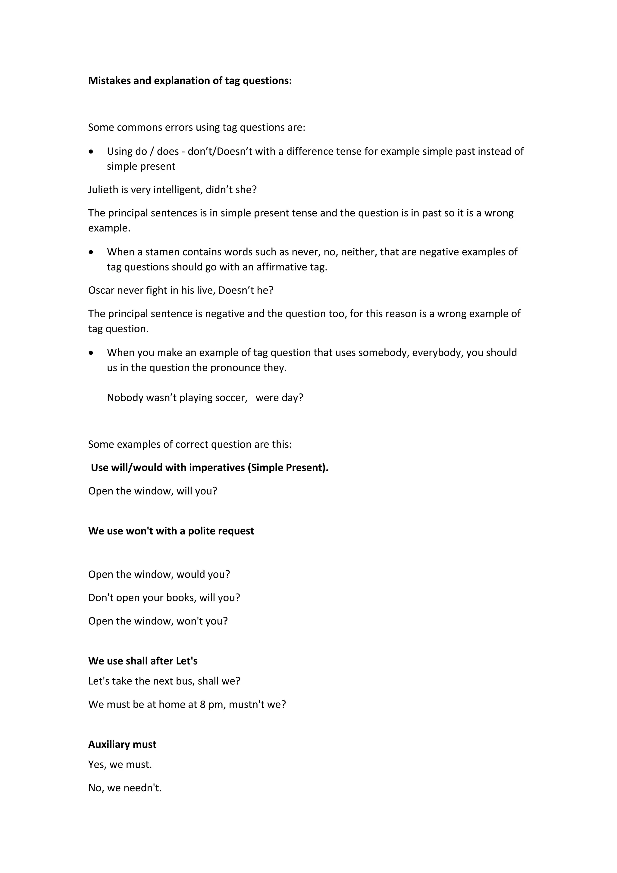 Mistakes and explanation of tag questions | PDF