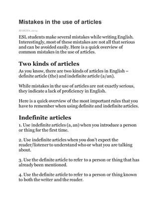 Using Articles In English