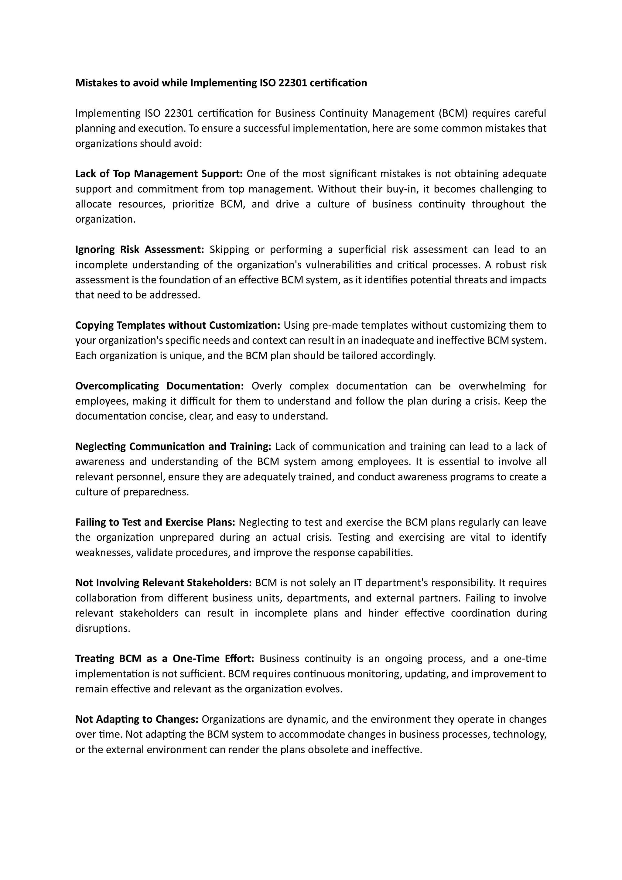 Mistakes to avoid while Implementing ISO 22301 certification.pdf