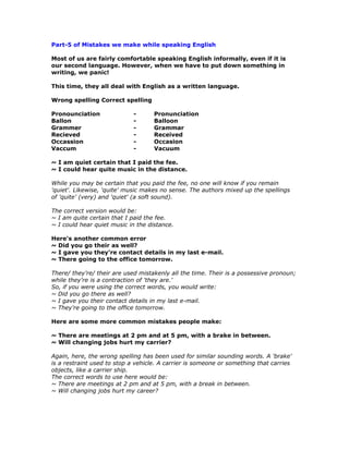 Mistakes we make while speaking english part | DOC