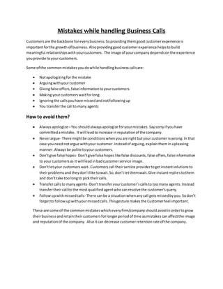 Mistakes while handling business calls | PDF