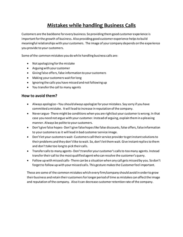 Mistakes while handling business calls | PDF