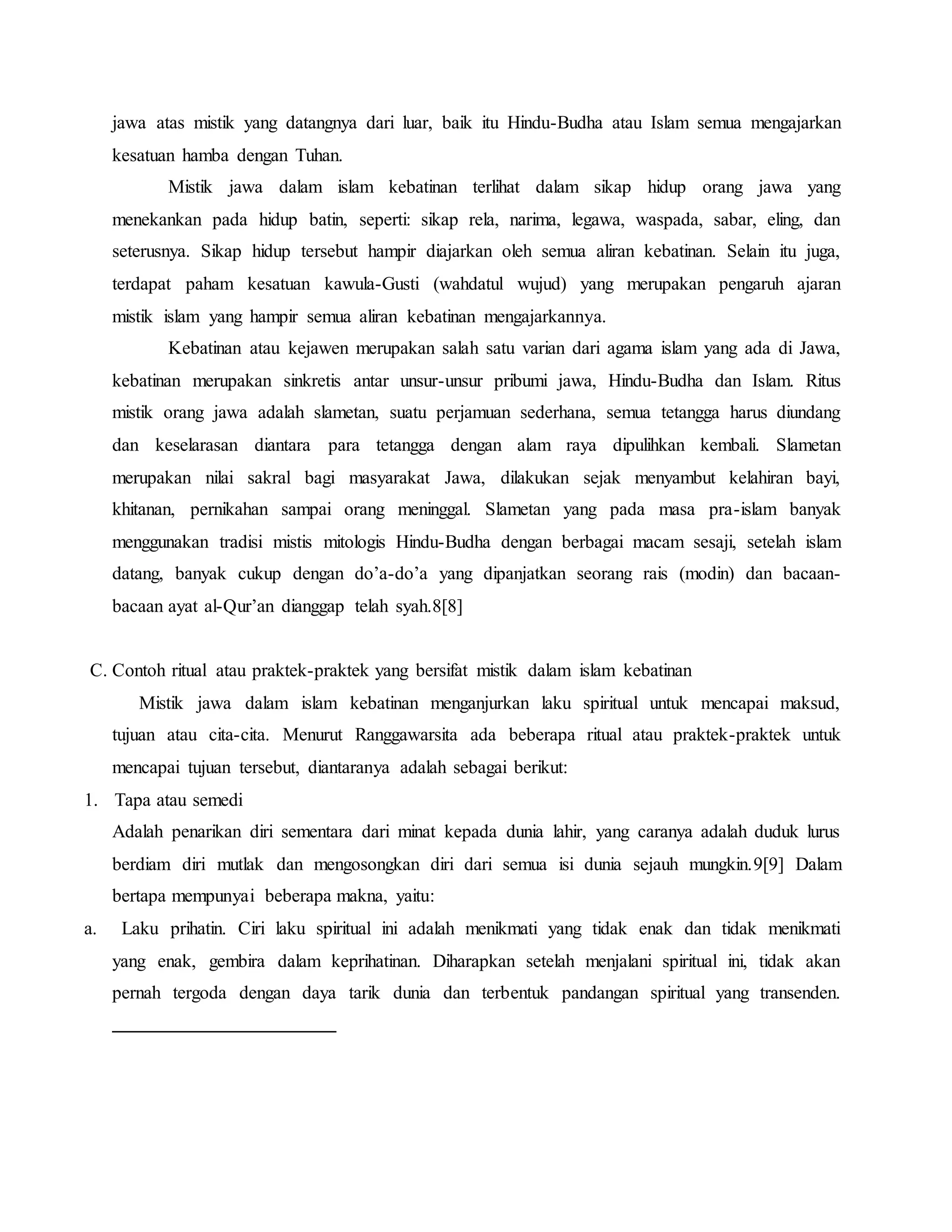 Mistik Jawa dalam Islam Kebatinan | DOCX
