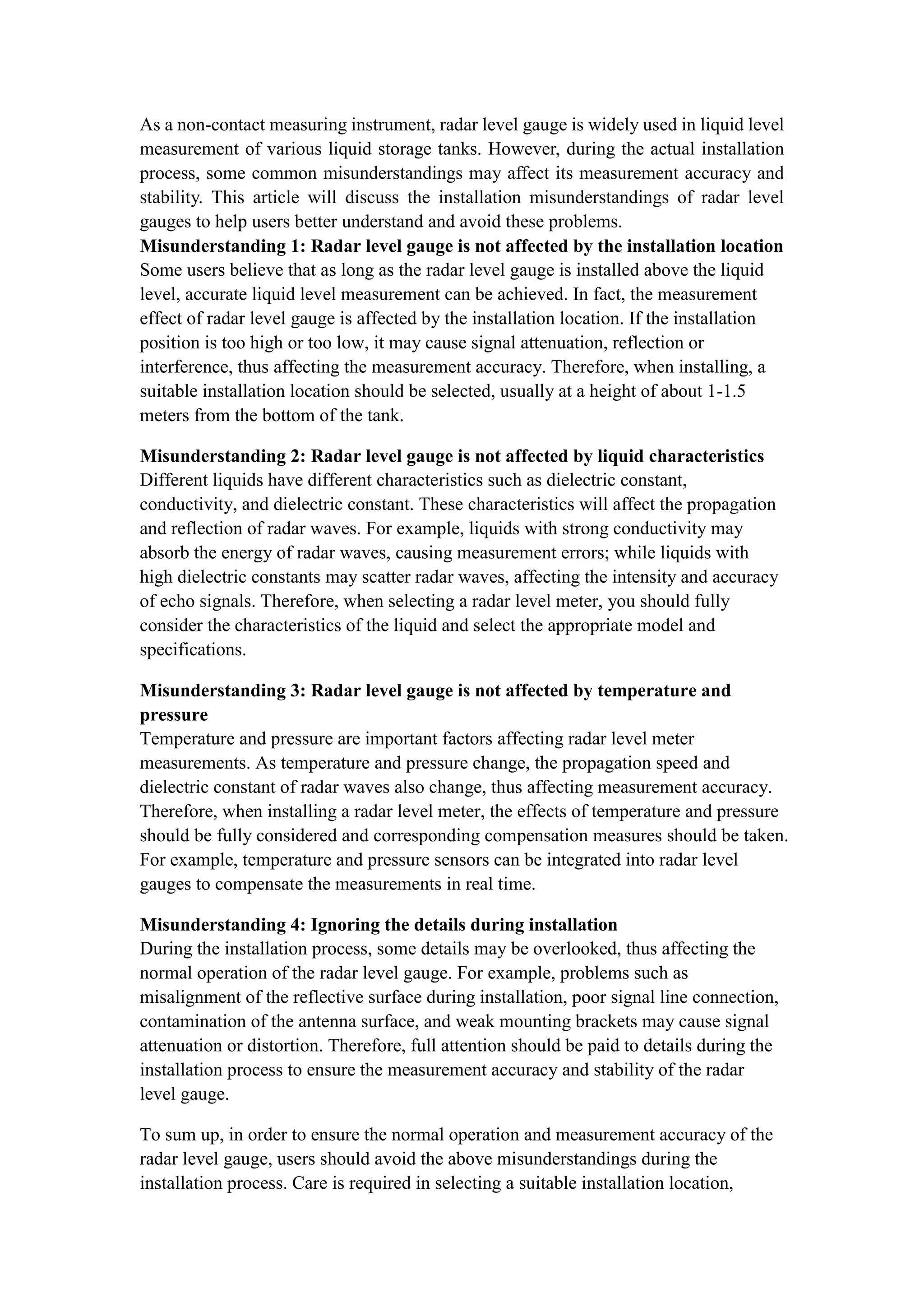 Misunderstandings In The Installation Of Radar Level Gauges | PDF