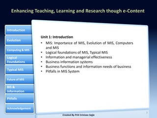 Management Information System MIS Priti Sajja S P University | PDF