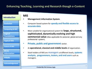 Management Information System MIS Priti Sajja S P University | PDF